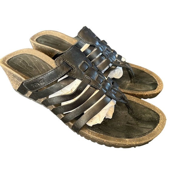 Teva | Shoes | Teva Leather Wedge Sz 8 Carbrillo Black Cork Thong ...